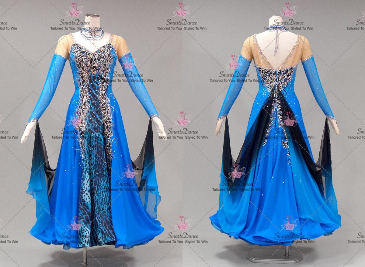 Black And Blue Sparkling Ballroom Standard Dance Costumes Competition ...