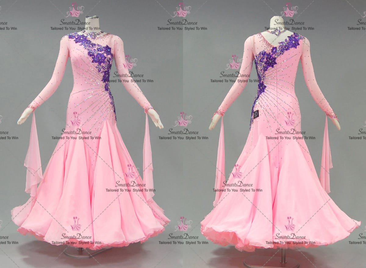 Pink Professional Ballroom Competition Rhinestone Dance Costumes BD-SG4289